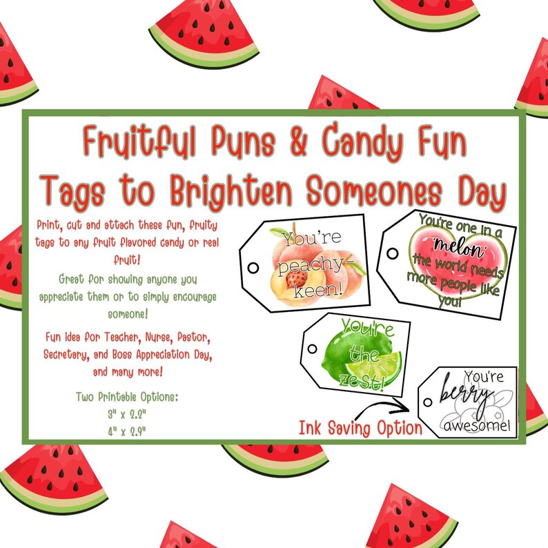 Fruit Candy Tags | Fruit Puns for Encouragement | Instant Download ...