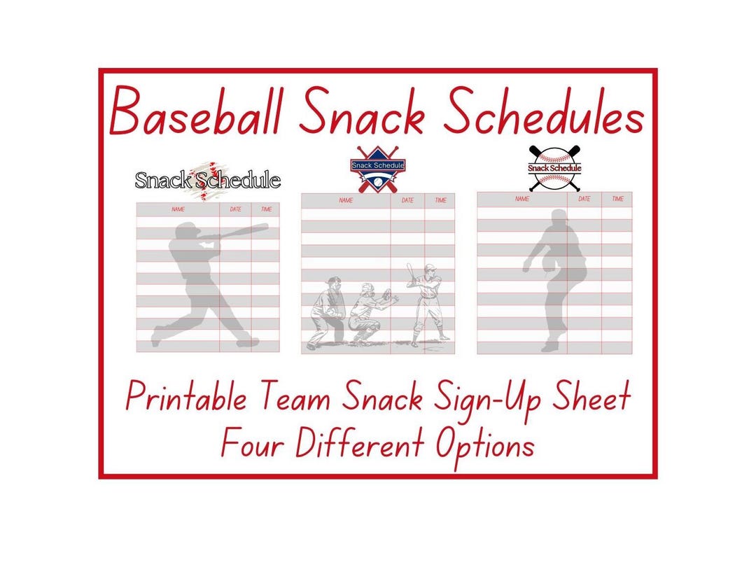 Baseball Snack Schedule | Instant Download | Four Options | T-ball ...
