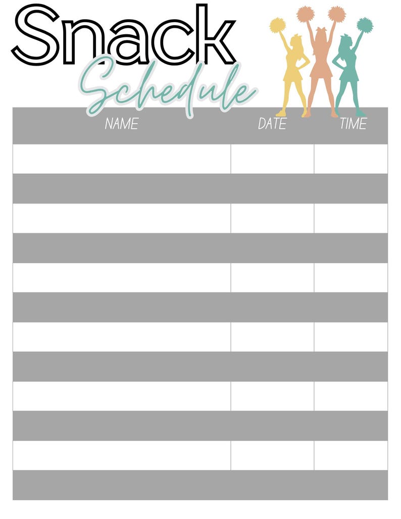 Cheerleading Snack Schedule | Instant Download | Five Options ...