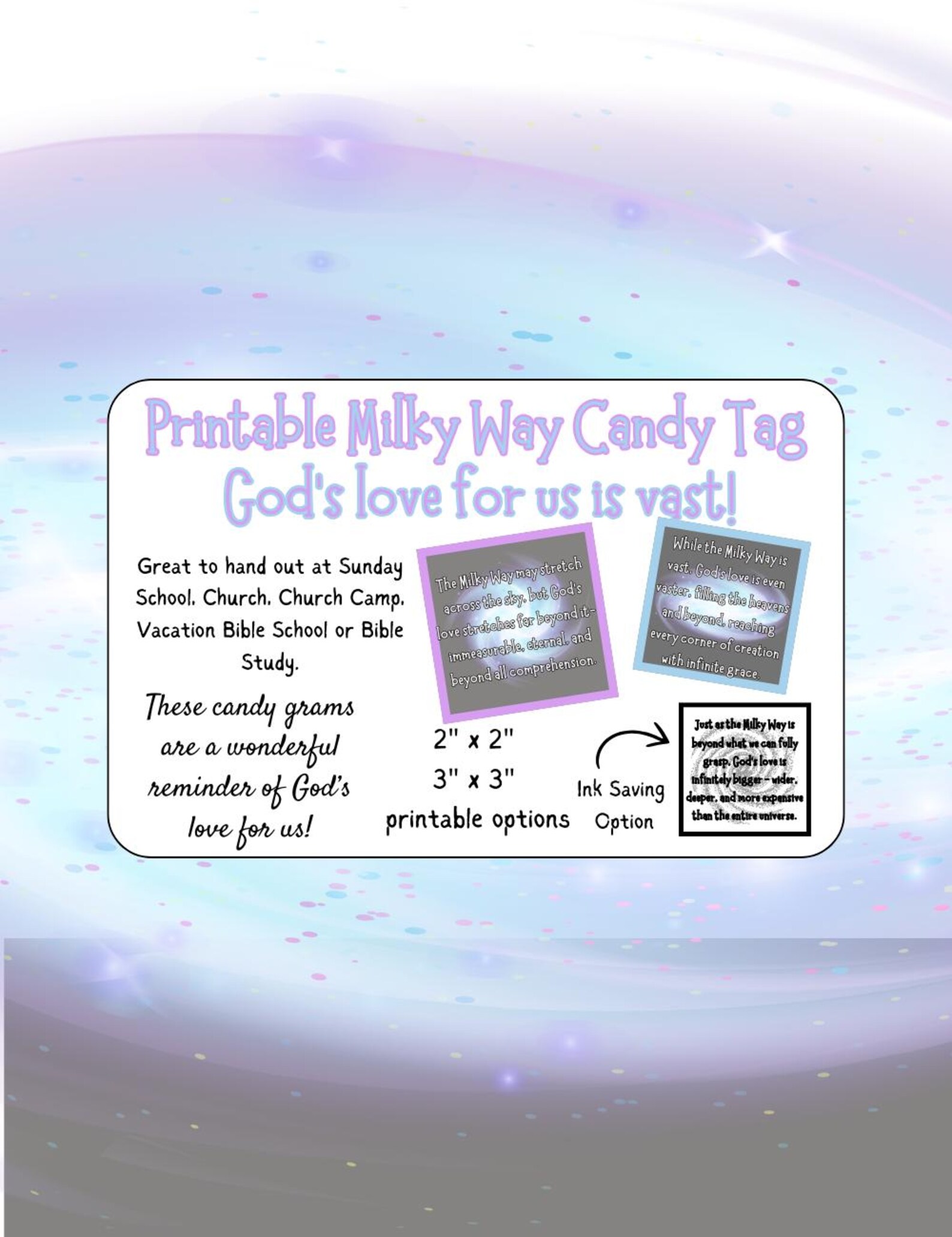 Printable Milky Way Candy Tag | God's Love | Instant Download | Sunday ...