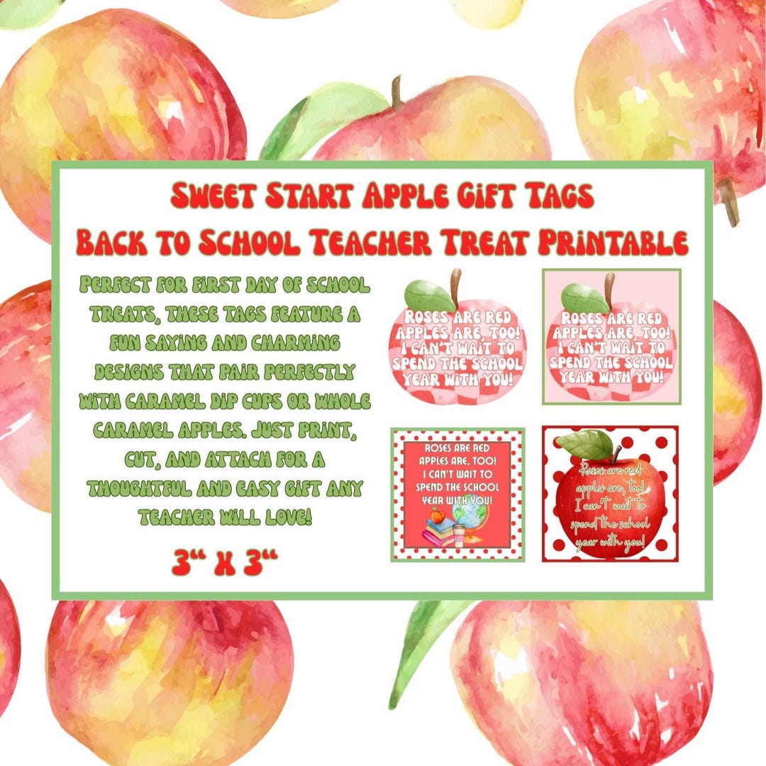 Apple Teacher Gift Tags | Back to School Printable (instant Download ...