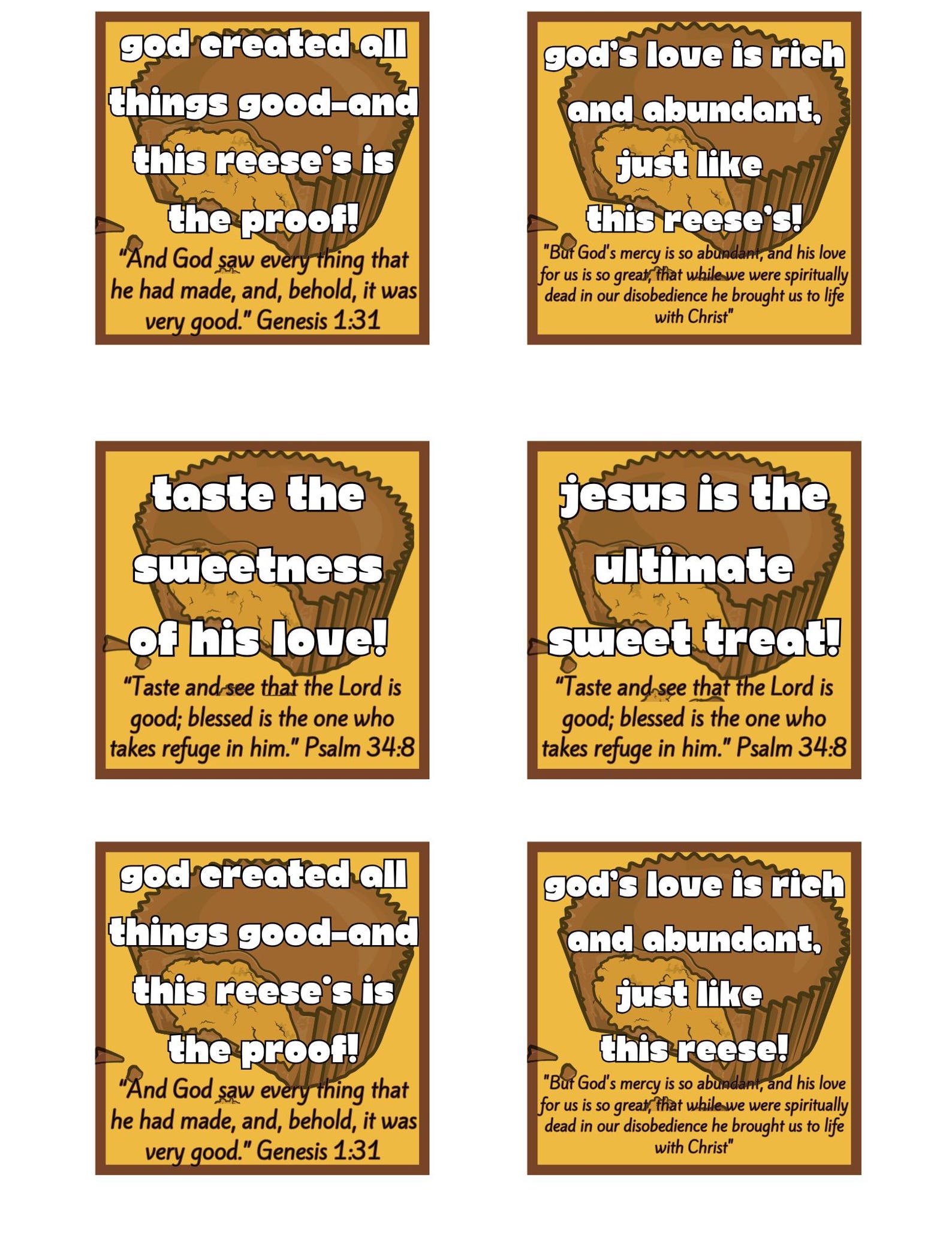Reese's Candy Gram | God's Love | Instant Download | Church | Sunday ...
