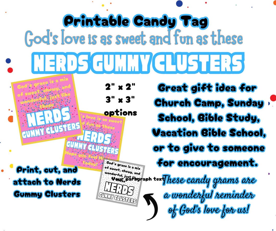 Printable Nerds Gummy Clusters Candy Tag | God's Love | Instant ...