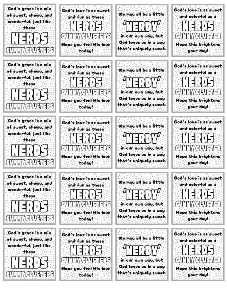 Printable Nerds Gummy Clusters Candy Tag | God's Love | Instant ...