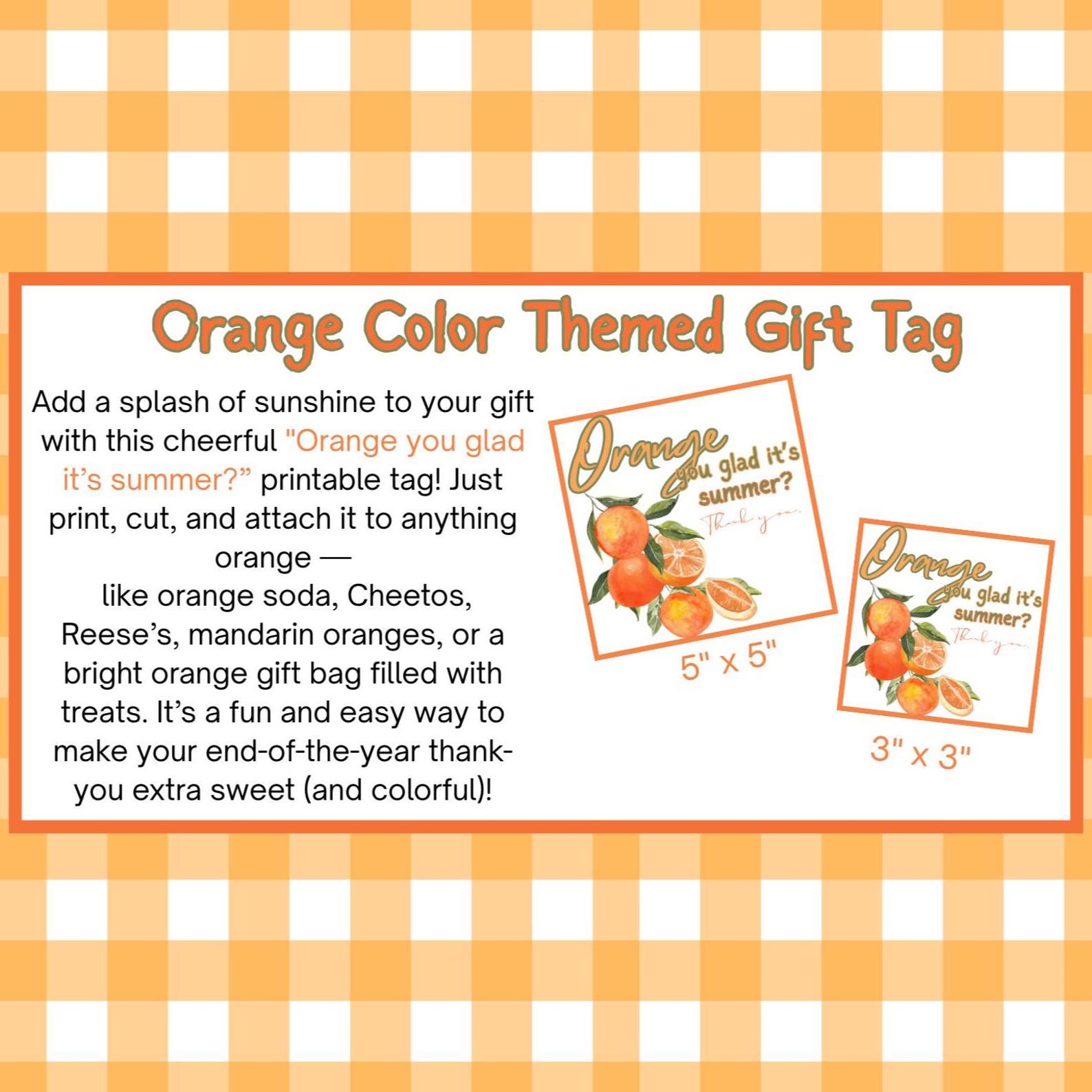 Orange Color Themed Gift Tag | Instant Download | Teacher Appreciation ...