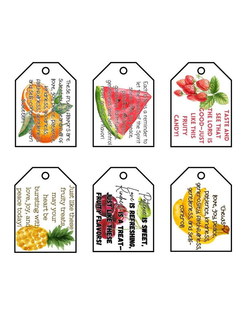 Fruits of the Spirit Gift Tags | Printable Candy Labels (instant ...