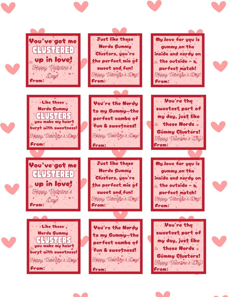 NERDS GUMMY CLUSTERS Valentine's Cards | Printable | Instant Download ...