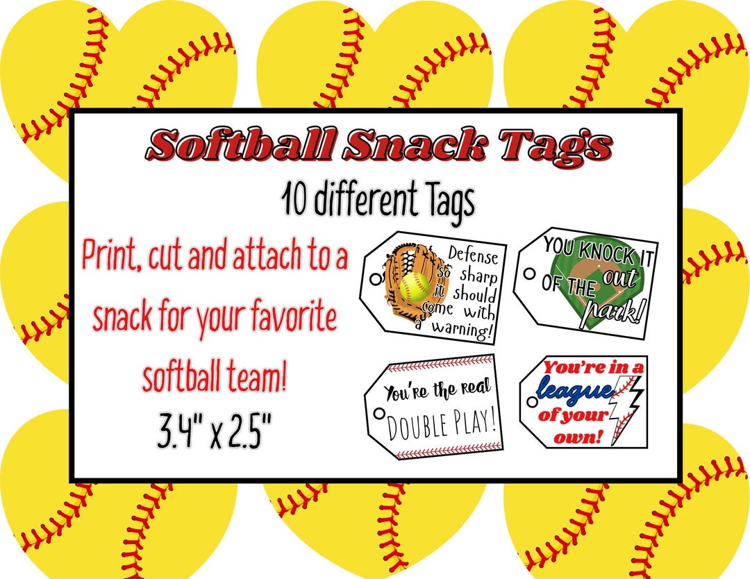 Softball Snack Tags | Instant Download | Multiple Printing Options | T ...