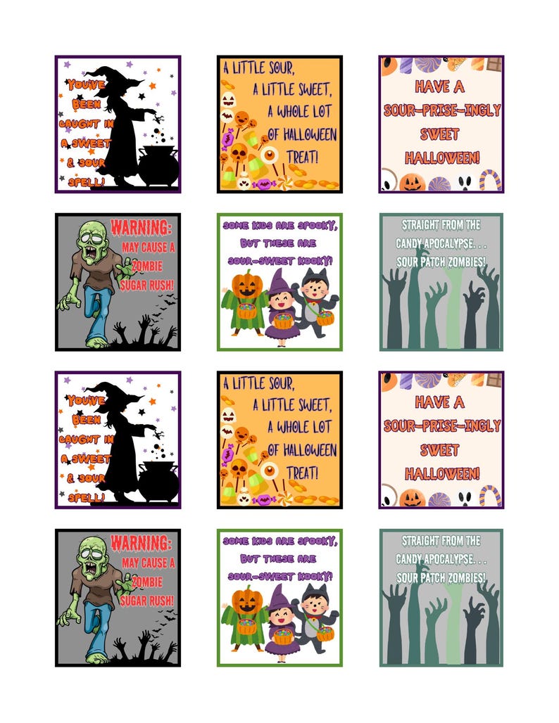 Sour Patch Kids Halloween Gift Tags | Zombie Theme (instant Download ...