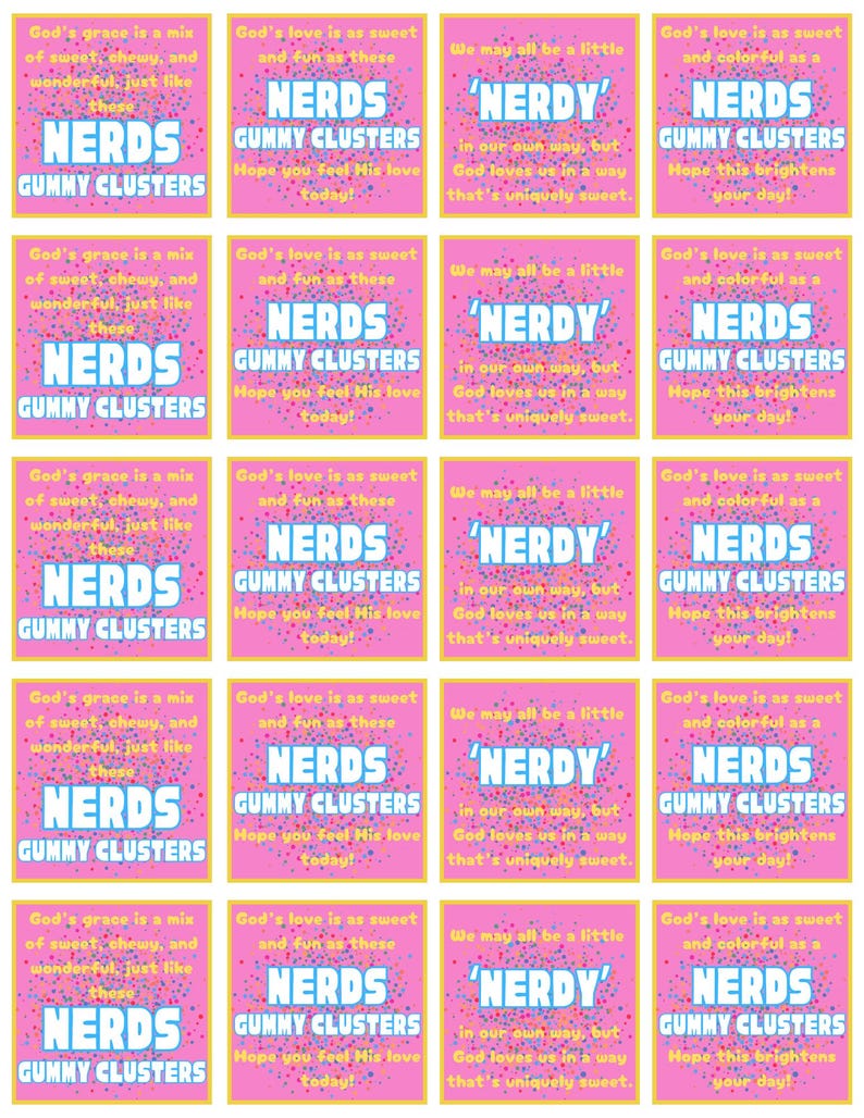 Printable Nerds Gummy Clusters Candy Tag | God's Love | Instant ...