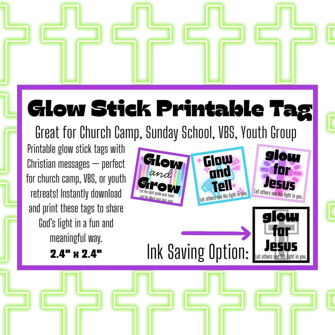 GLOW for JESUS | Glow Stick Printable Tag | Instant Download | Vacation ...