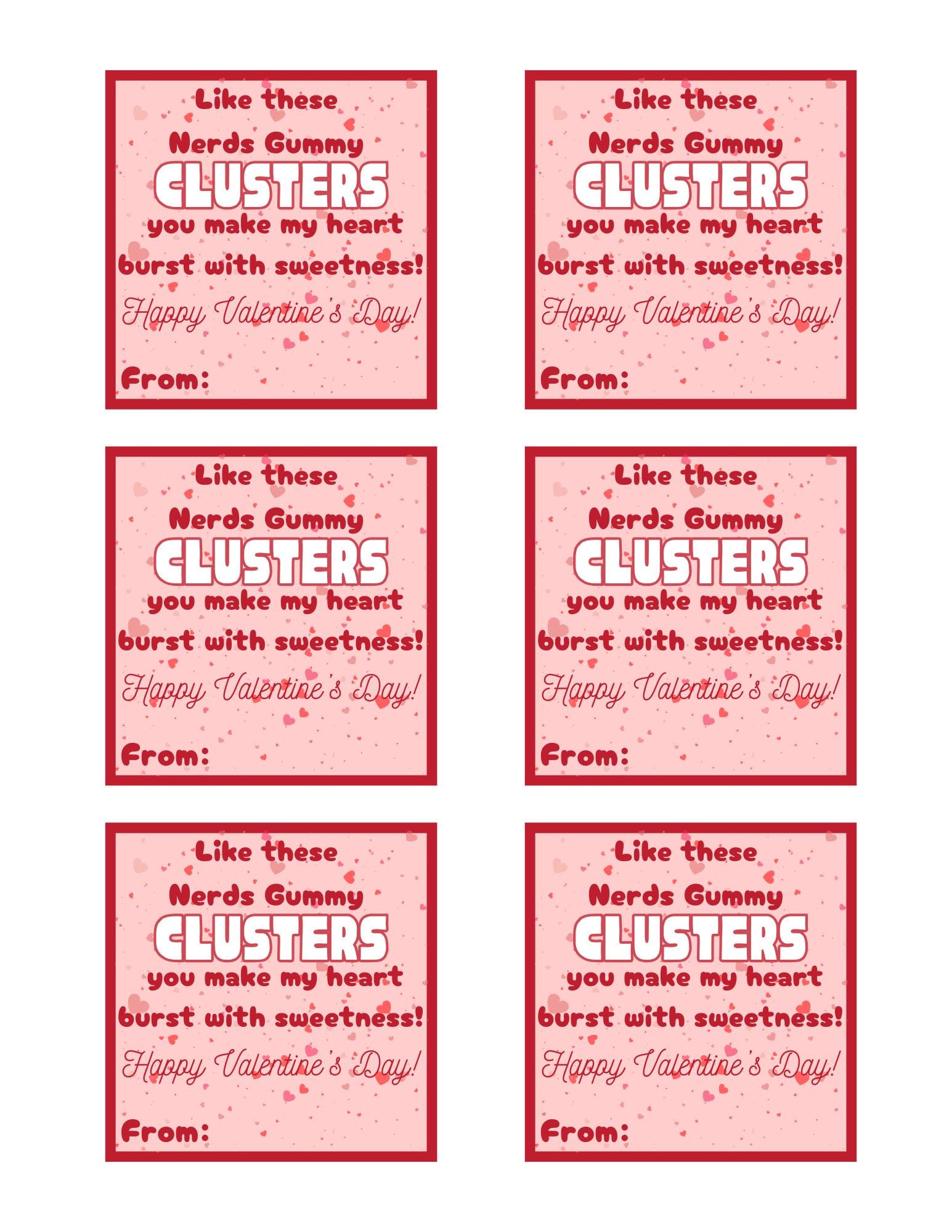NERDS GUMMY CLUSTERS Valentine's Cards | Printable | Instant Download ...