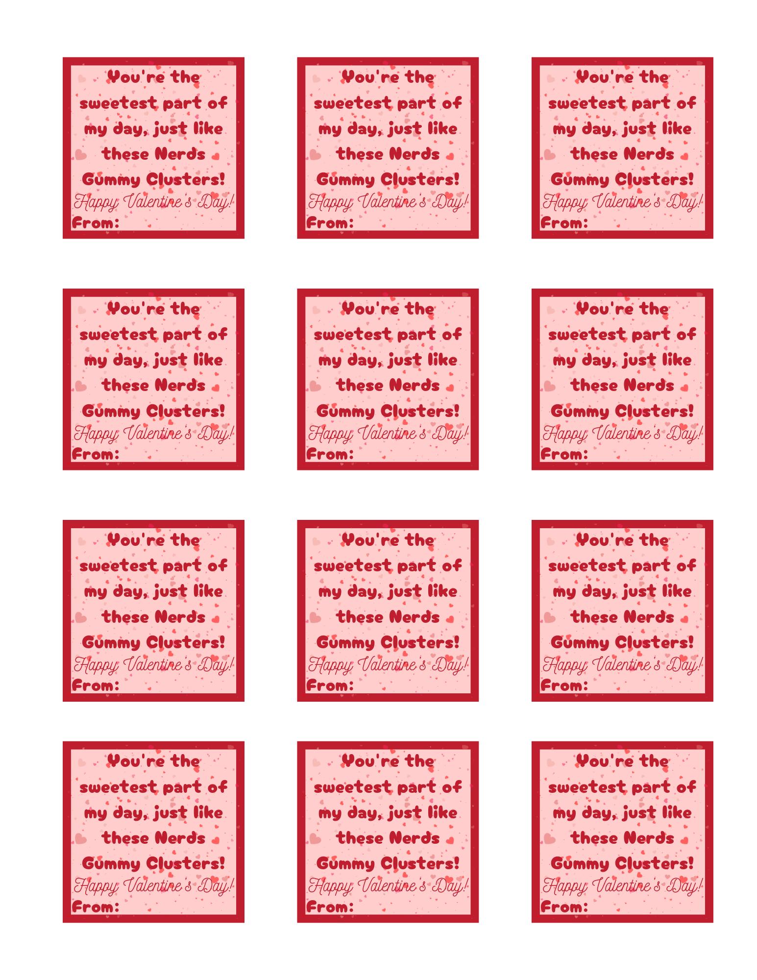 NERDS GUMMY CLUSTERS Valentine's Cards | Printable | Instant Download ...
