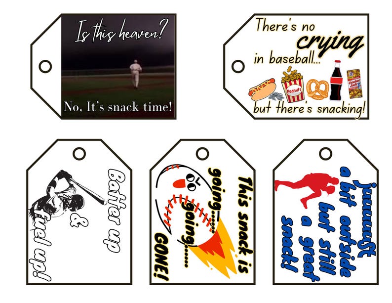Hollywood Hits & Dugout Bites | Baseball Snack Tags With Movie Puns ...