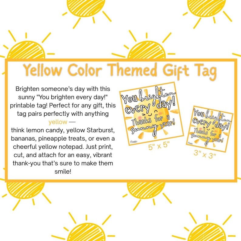 Yellow Color Themed Gift Tag | Instant Download | Teacher Appreciation ...