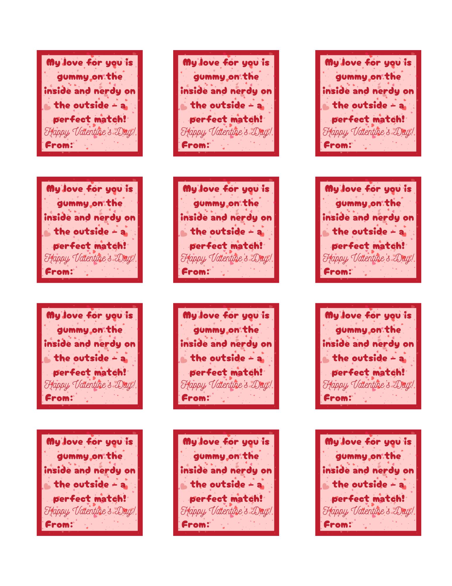NERDS GUMMY CLUSTERS Valentine's Cards | Printable | Instant Download ...