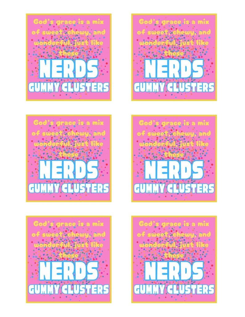 Printable Nerds Gummy Clusters Candy Tag | God's Love | Instant ...