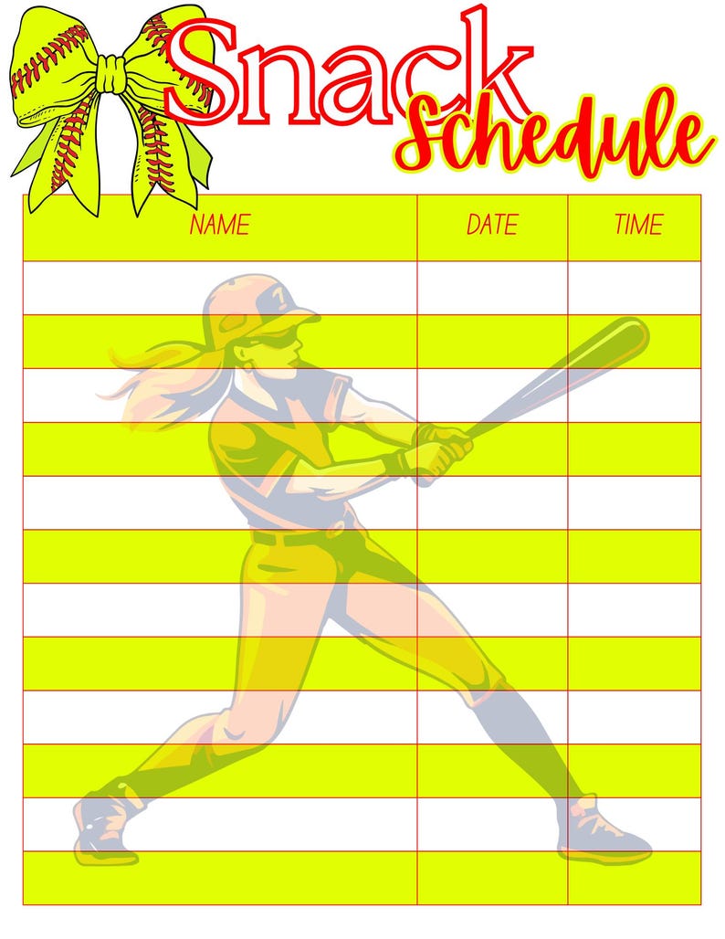 Softball Snack Schedule | Instant Download | Four Options | T-ball ...