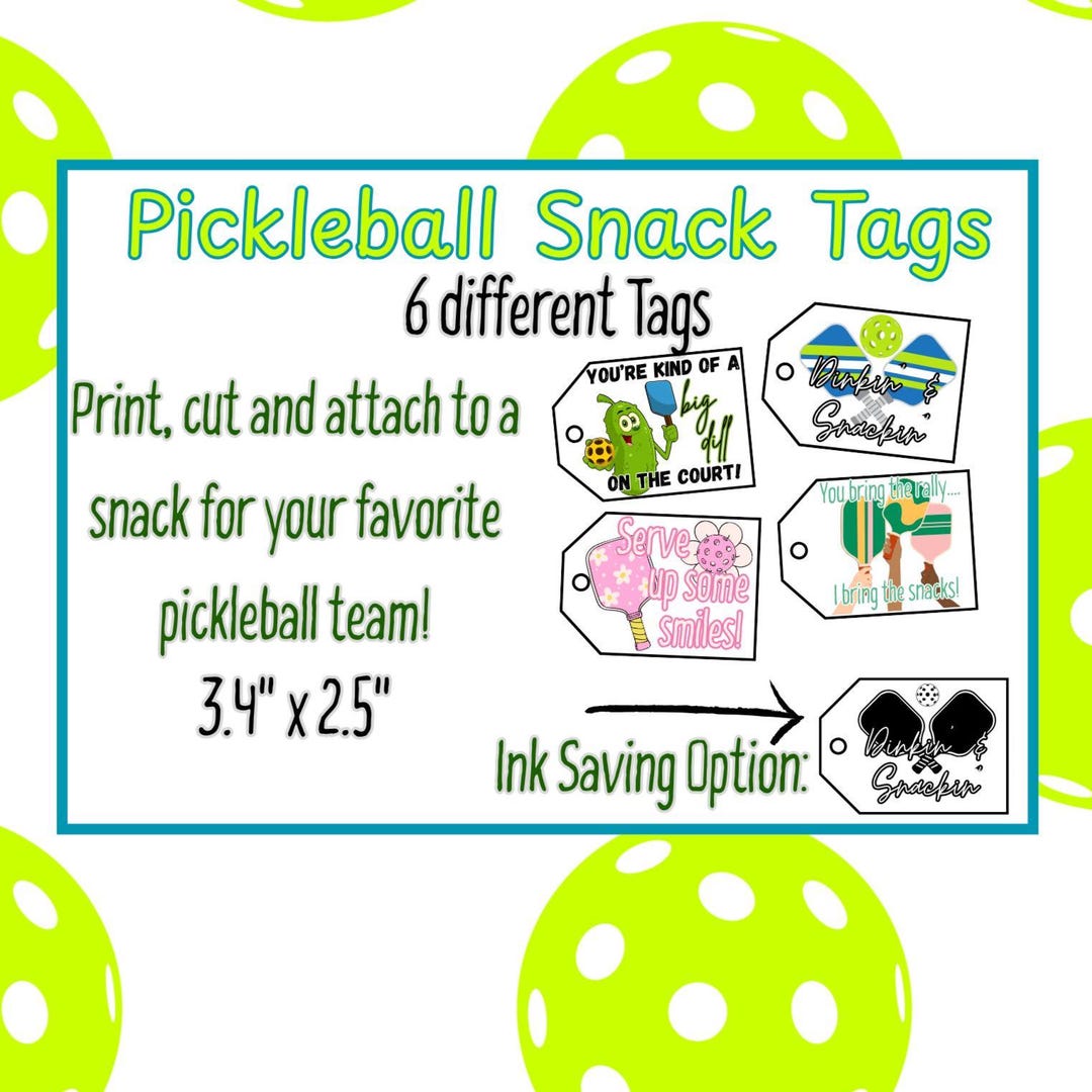 Pickleball Snack Tags | Instant Download | 6 Different Tags | Great for ...