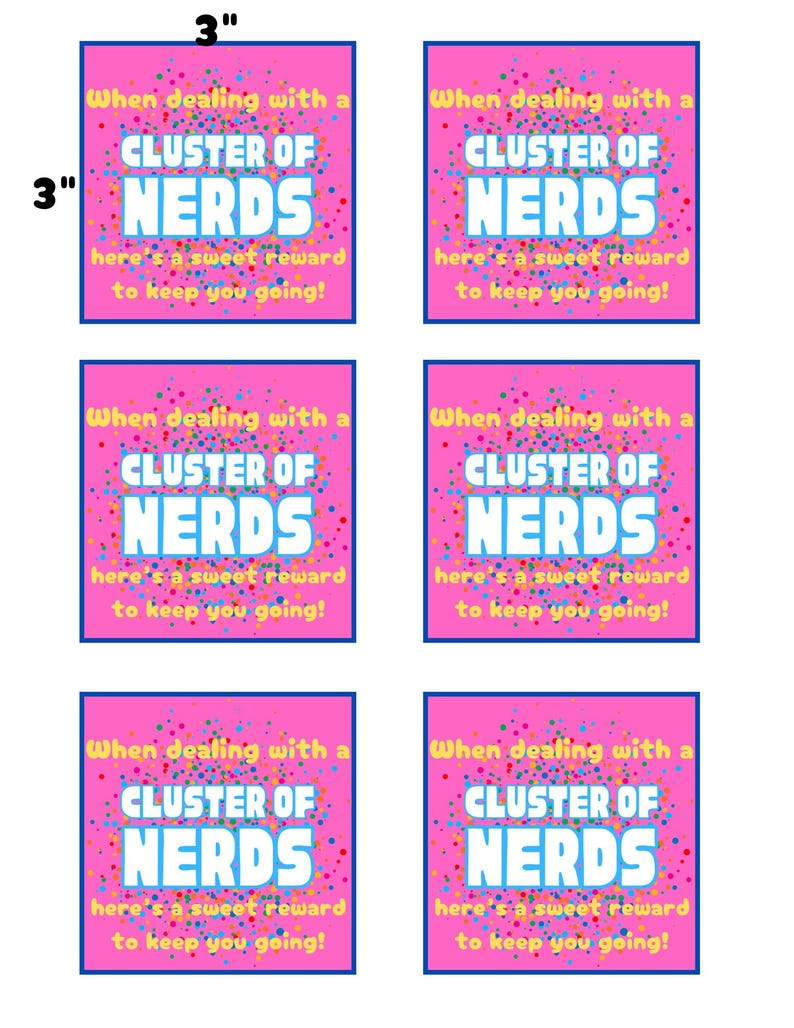 NERD GUMMY CLUSTERS Candy Gram Gift Tag | Printable | Back to School ...