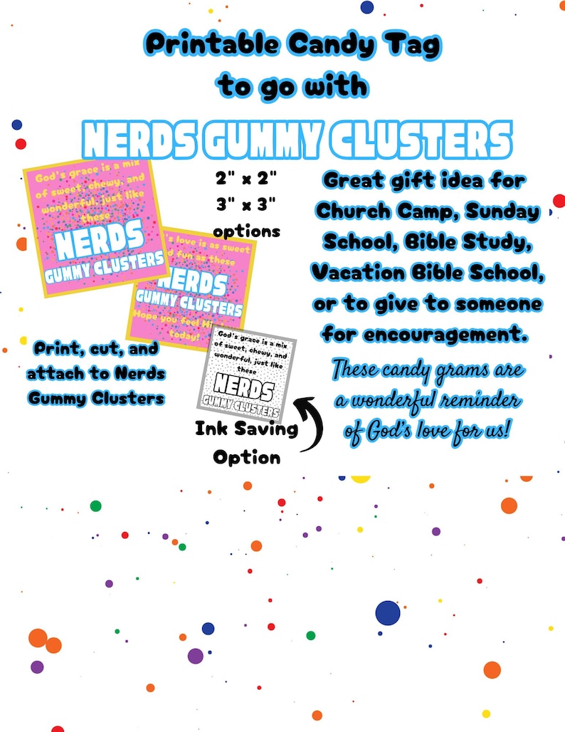 Printable Nerds Gummy Clusters Candy Tag | God's Love | Instant ...