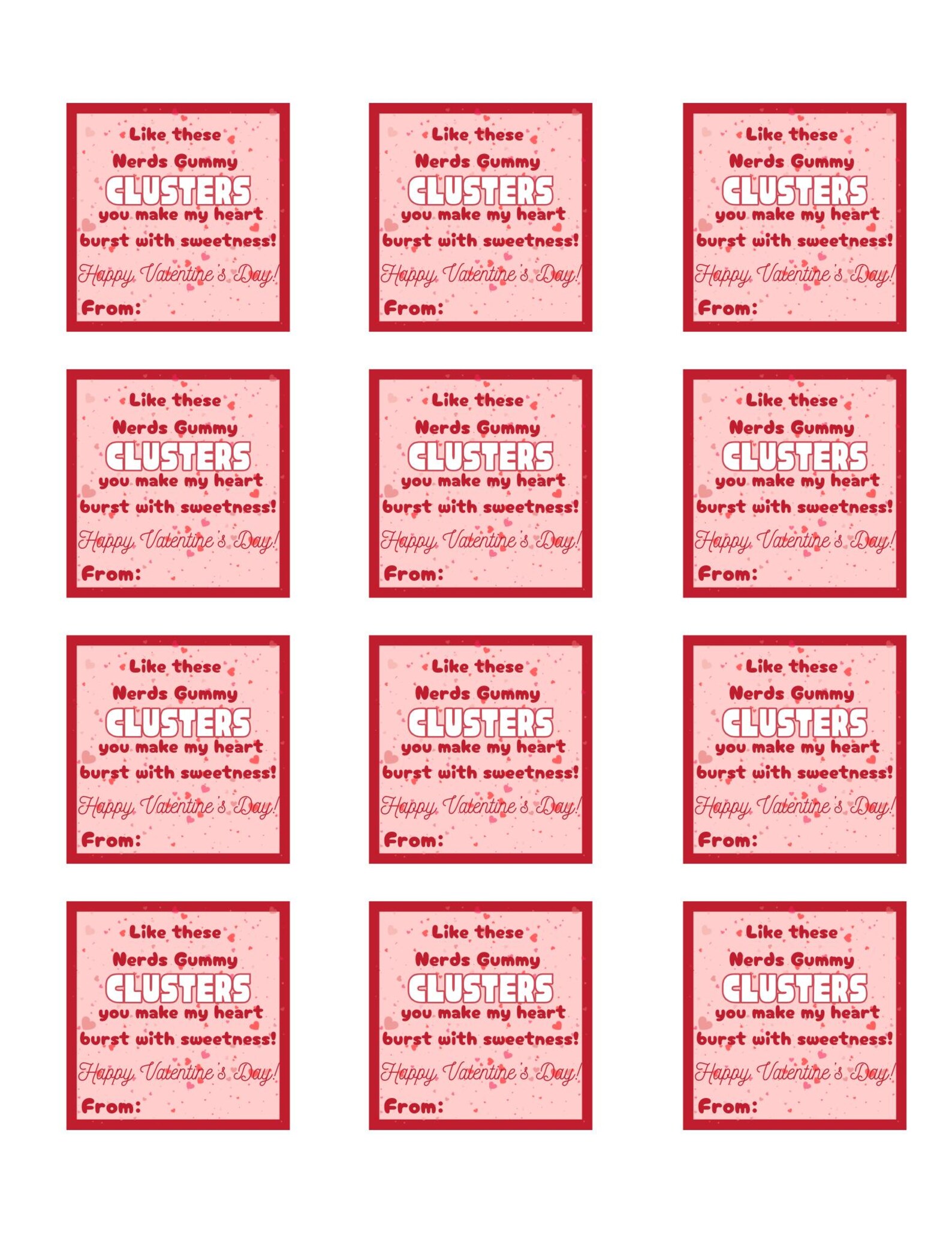 NERDS GUMMY CLUSTERS Valentine's Cards | Printable | Instant Download ...