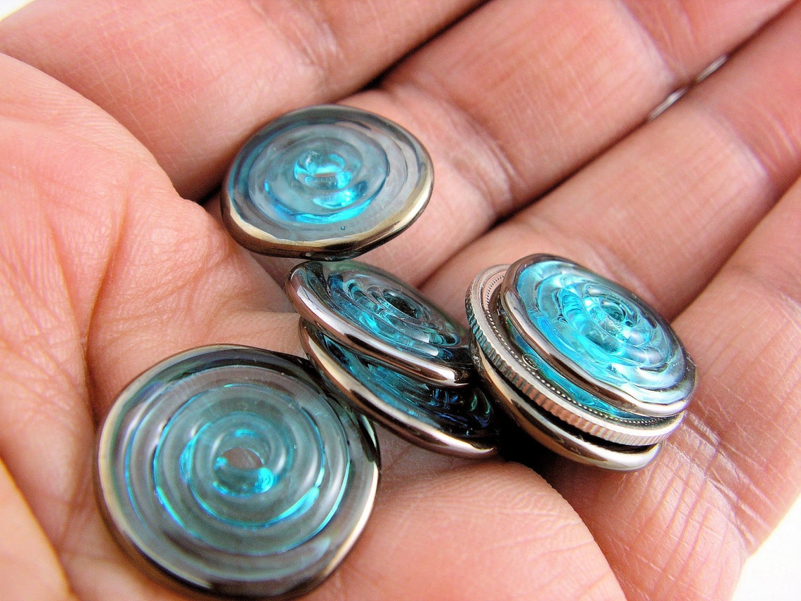 Mini Turquoise Transparent Silver Lampwork DISCS Set of 6 - Etsy