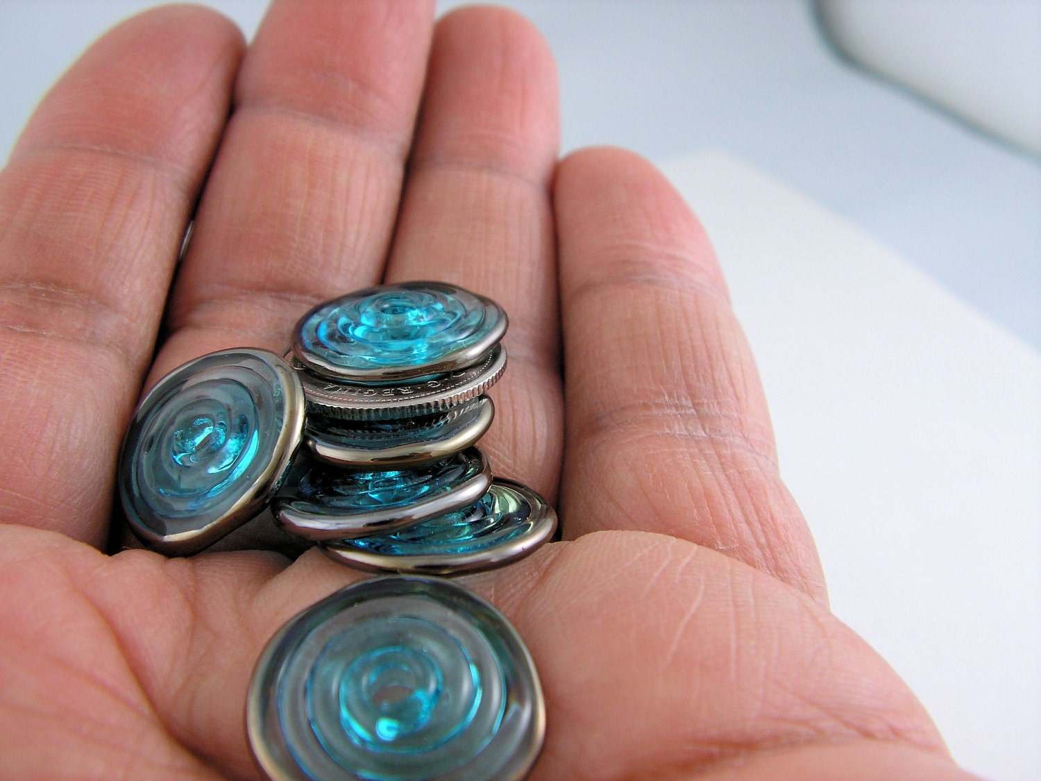 Mini Turquoise Transparent Silver Lampwork DISCS Set of 6 - Etsy