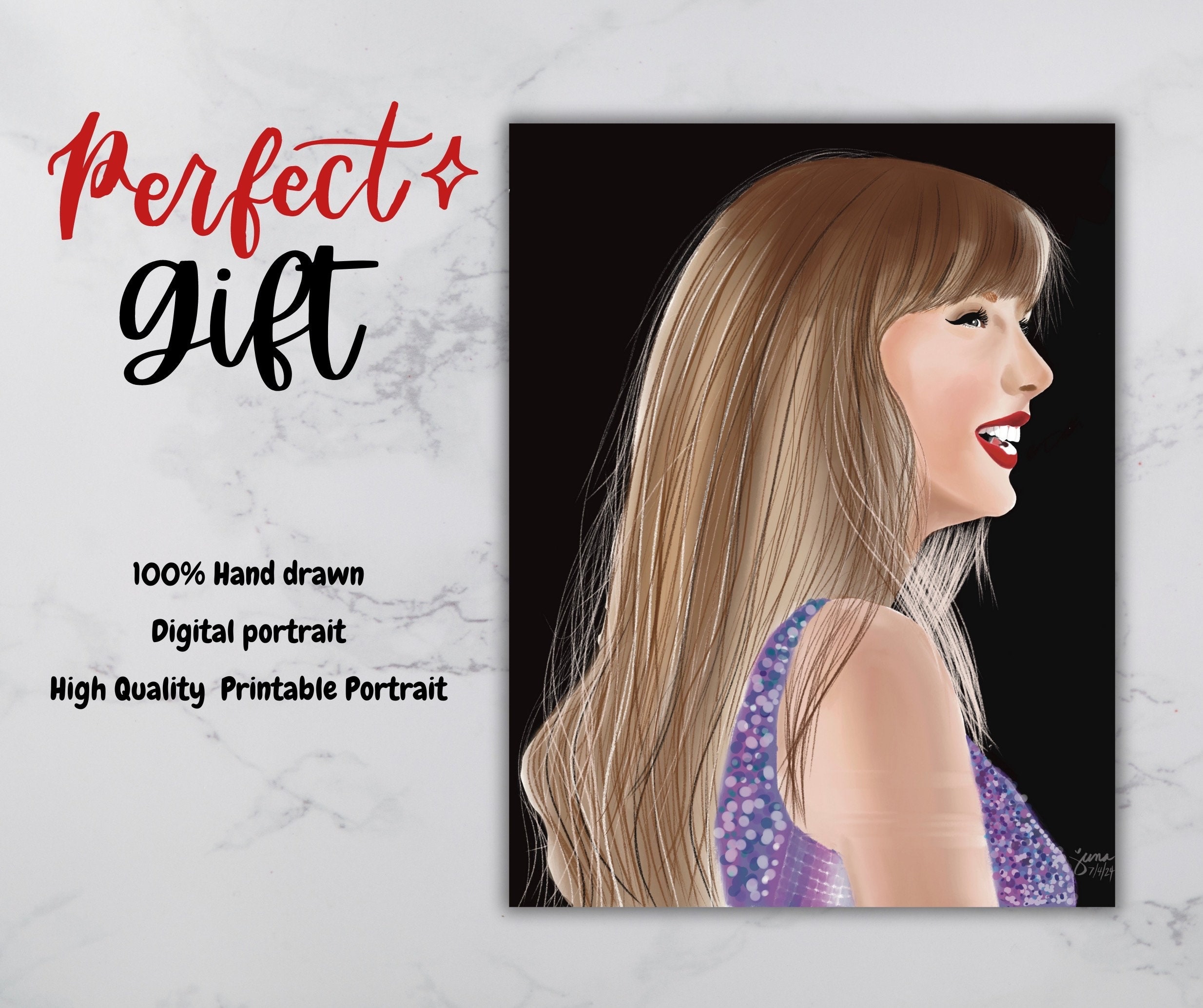 Hand Drawn Digital Portrait, Printable Digital Portrait, Personalized ...