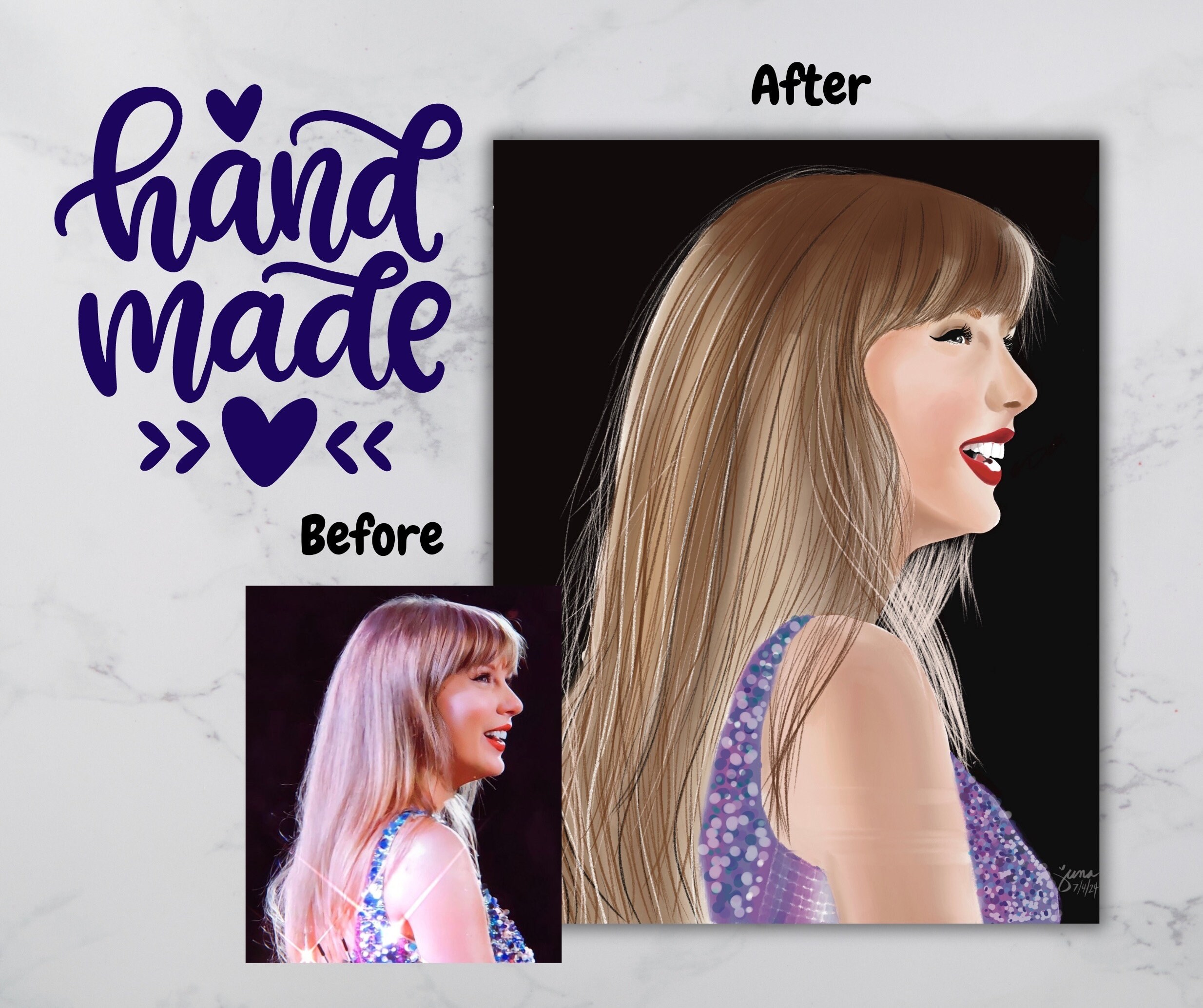 Hand Drawn Digital Portrait, Printable Digital Portrait, Personalized ...