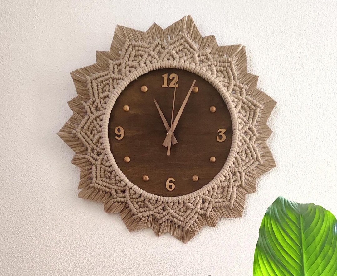 Macrame Wall Clock/wooden Clock/40cm/boho Style/macrame Interior ...