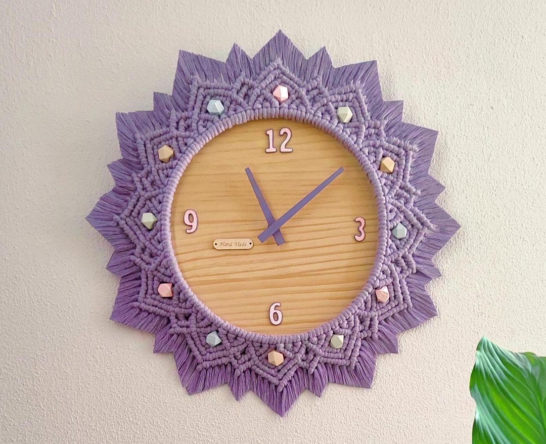 Macrame Wall Clock/macrame Interior/wooden Clock/thread Clock/boho ...