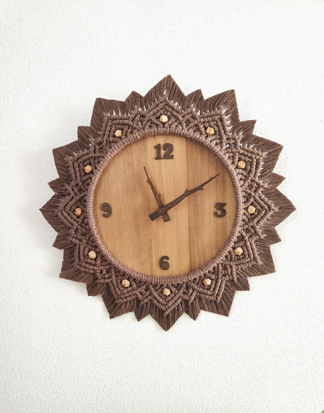 Macrame Wall Clock/boho Style/macrame Interior/wooden Clock/thread ...