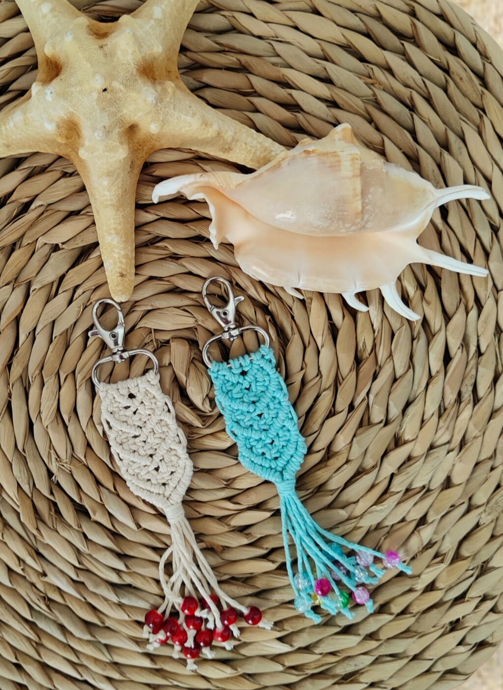 4 Types/macrame Bag Charm/with Beads/macrame Hearts/berry Macrame ...