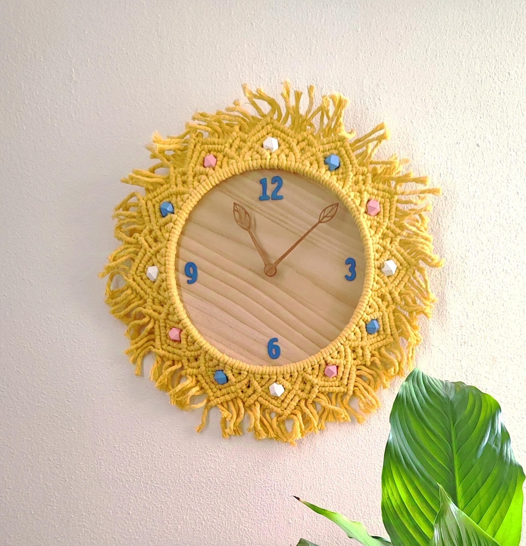 Macrame Wall Clock/wooden Clock/boho Style/macrame Interior/thread Clock/child's Room/sun ...