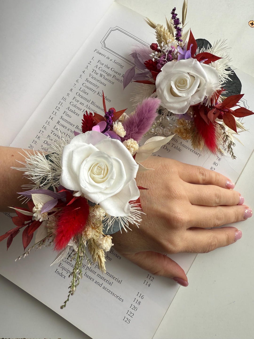 Dried Flowers, Prom Corsage, Wedding French Rustic Wrist Corsage, Dried ...