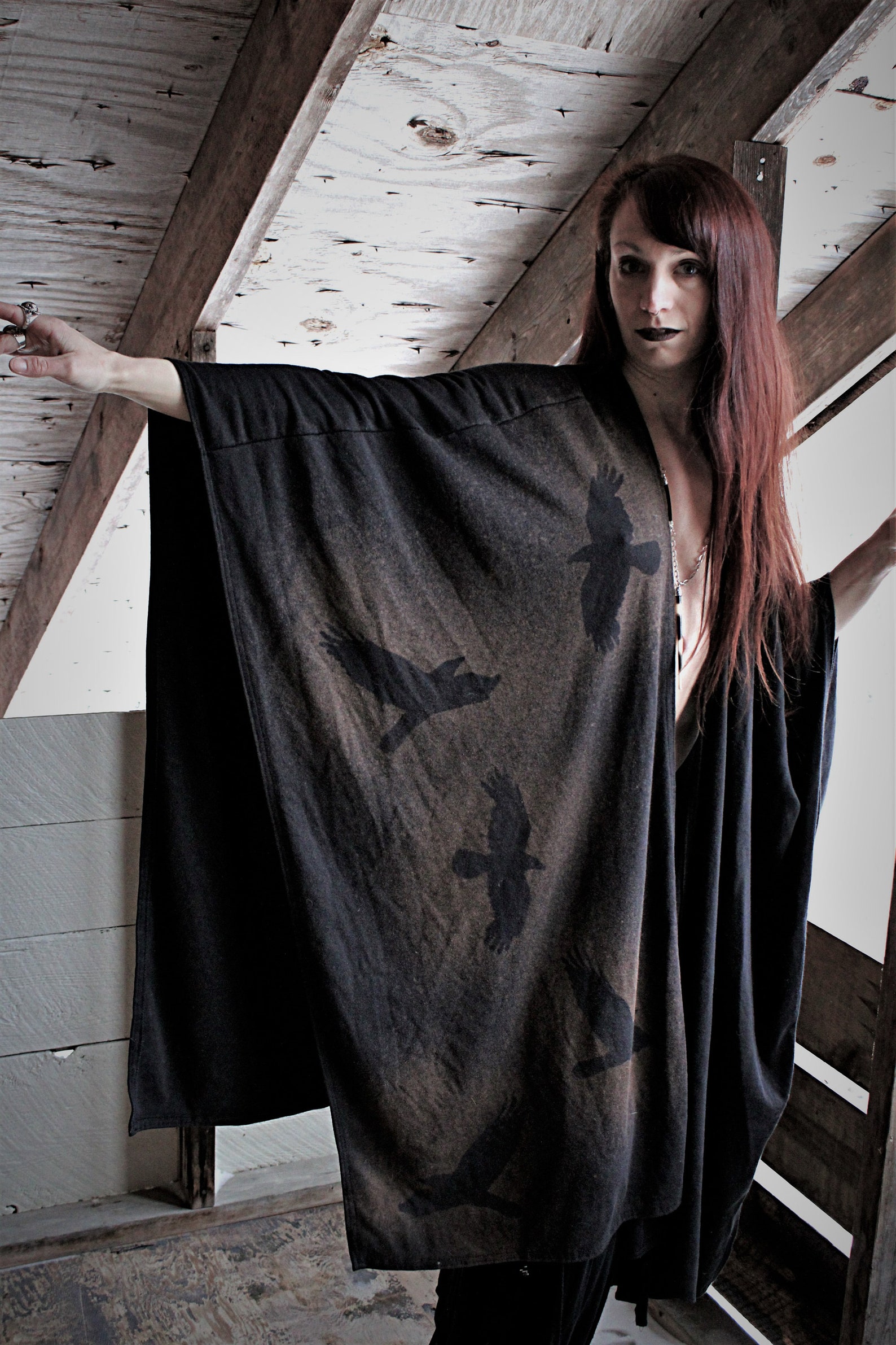 Long Murder of Crows Robe Jacket Ritual Witch Black Outerwear - Etsy