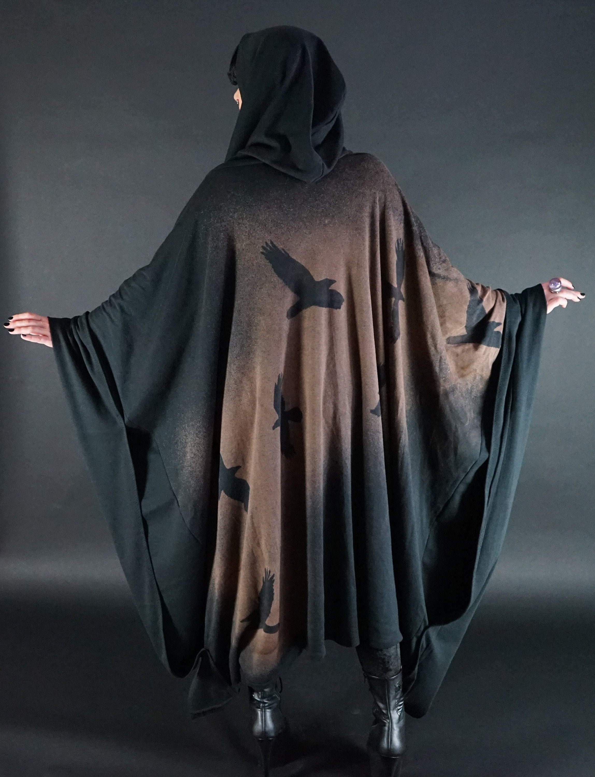 Long Hooded Ritual Robe Crow Bat Moth Print | Etsy