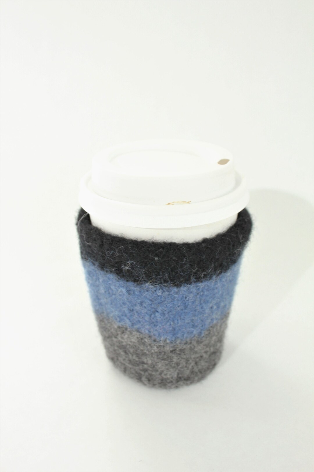 Coffee Cozy, Hand-knit Felted Wool, Blue, Black, Gray, Christa Belle - Etsy