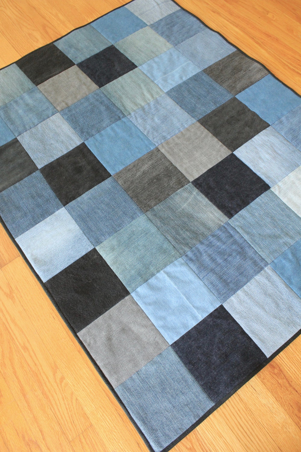 Baby Crib Quilt From Recycled Denim Leaf Backing Black, Gray, Cream ...