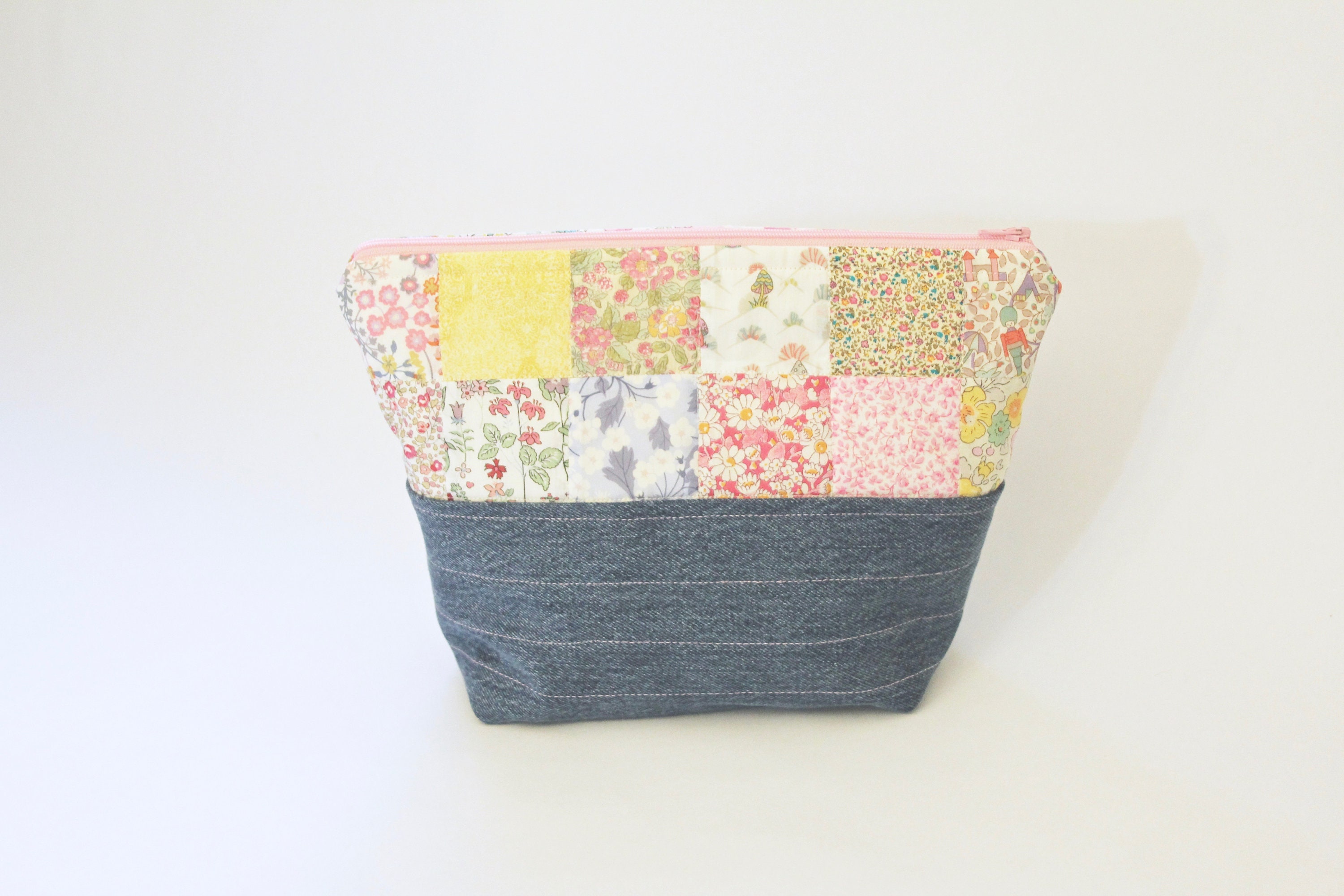 Quilted Zipper Pouch, Liberty of London Patchwork, Tall Medium Size ...