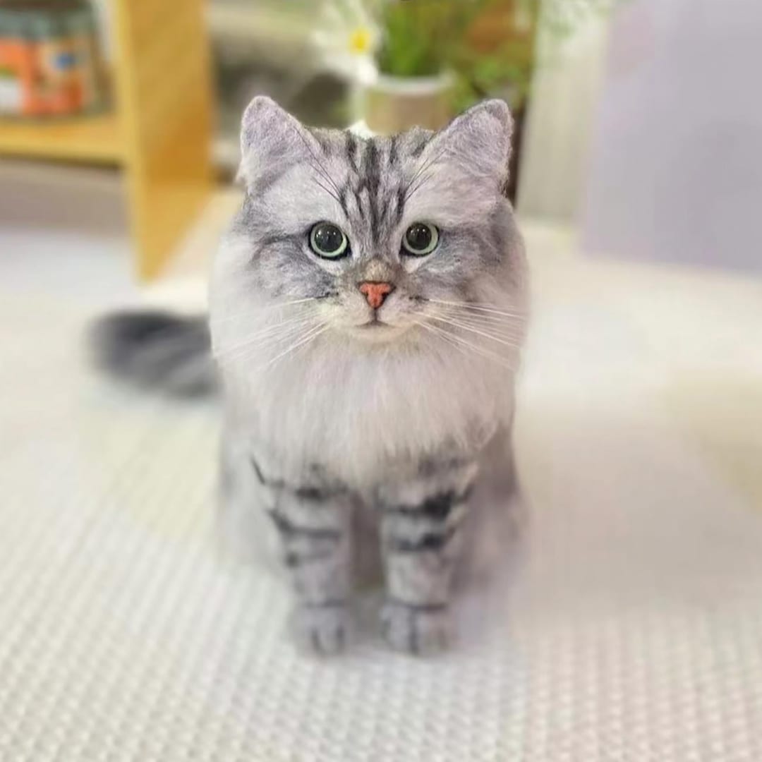 Realistic Needle Felted Cat Portrait, Handmade Wool Felted Cat Figurine ...