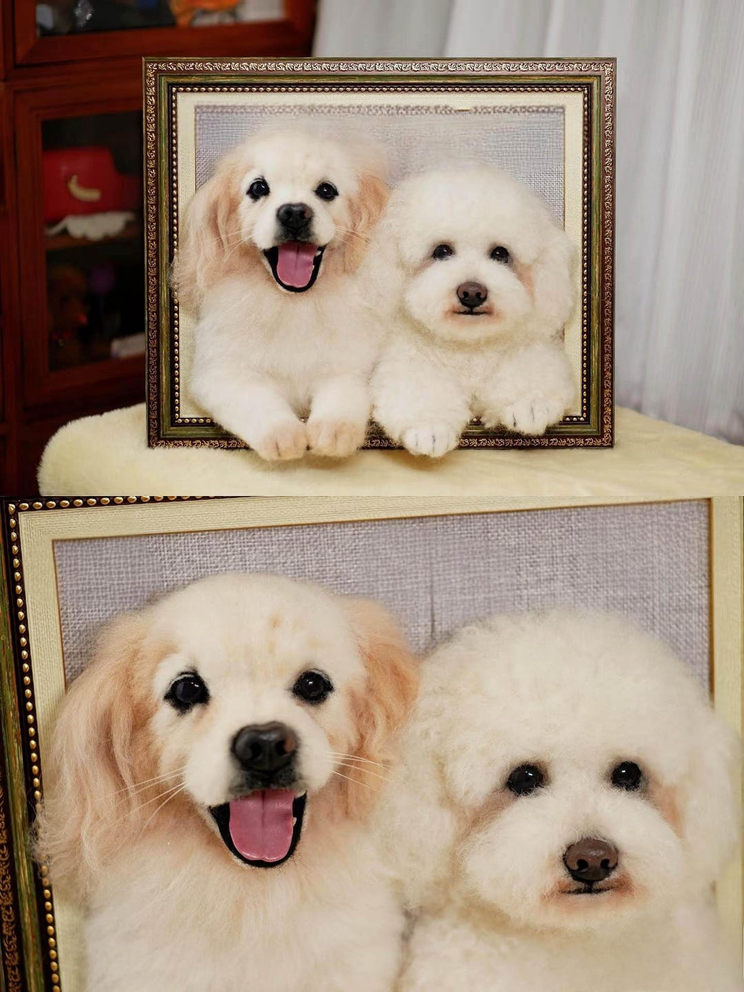 Wool Felt Pet Dog Portrait Frame - Multiple Pets Together, High Realism ...