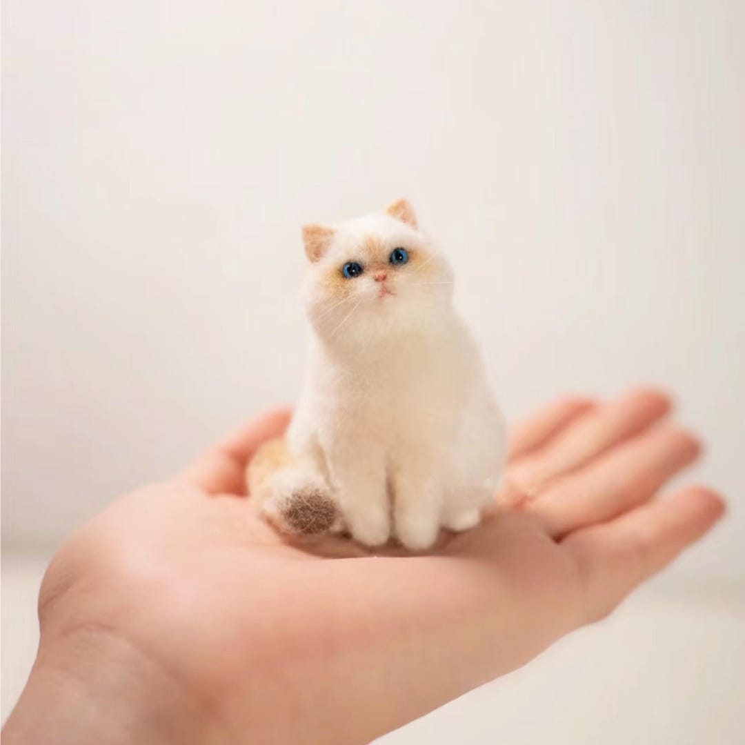 Custom Needle Felted Cat Figurine, Handmade Mini Wool Felt Cat ...
