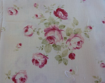 Lecien Durham Quilt Fabric: Red and Pink Roses on Stripe Cotton (1 Yd ...