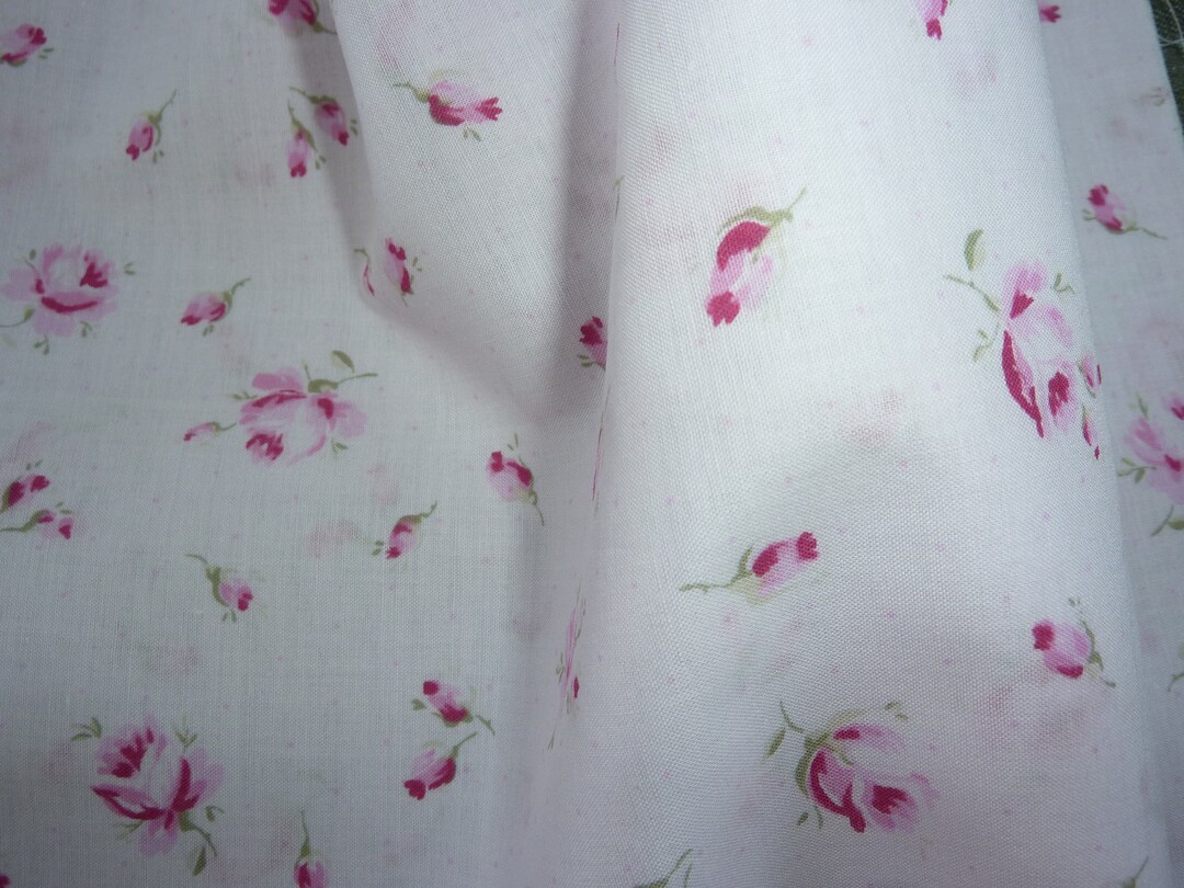Yuwa Pink Rosebuds on Pink 100% Cotton Lawn Soft Drape Semi Sheer ...