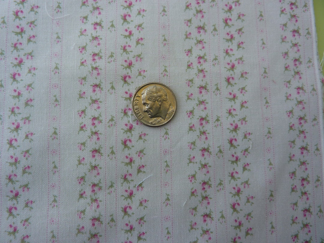 1 Yd. Yuwa Tiny Roses on Mauve Pink Ticking Stripe Pattern Japanese ...