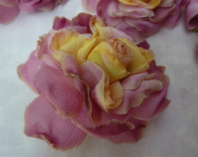 Vintage Realistic Floppy Fabric Mauve Pink Roses With Apricot and Cream ...