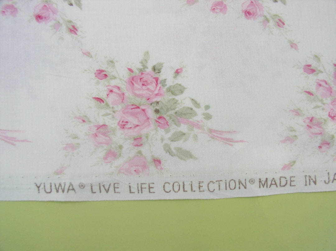 Yuwa Pink Rose Bouquet Fabric: Vintage Inspired Cream Cotton Shirting ...