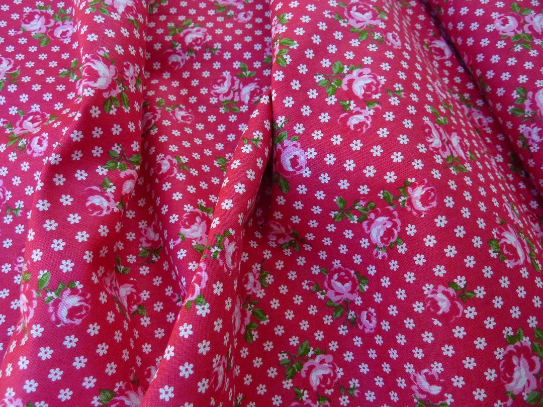 1 Yard X42 Yuwa Atsuko Matsuyama Pink Roses on Red Quilt Cotton - Etsy